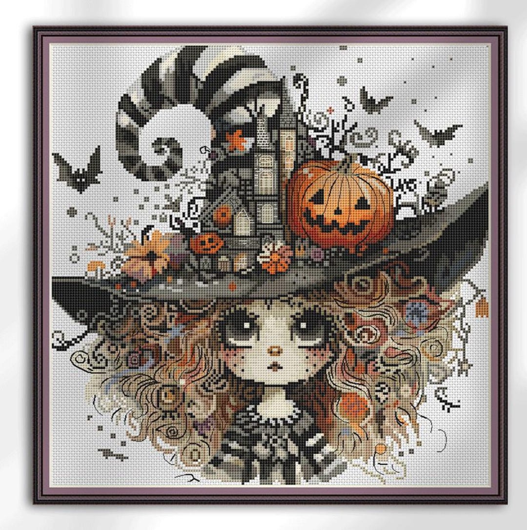 The Haunted Hat, Halloween, Cross Stitch Pattern, Modern Cross Stitch ...