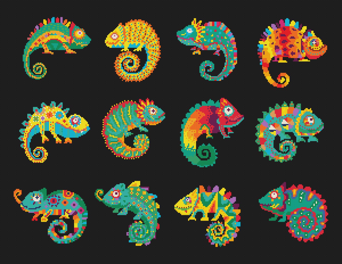 SET of 12 Chameleon, Cross Stitch Pattern, Modern Cross Stitch, PDF ...