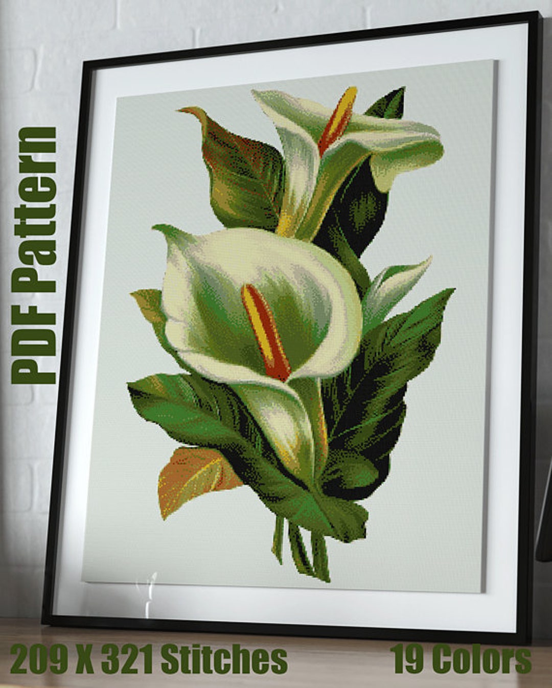 Green Flower Cross Stitch Pattern, Nature, Modern Cross Stitch, PDF ...