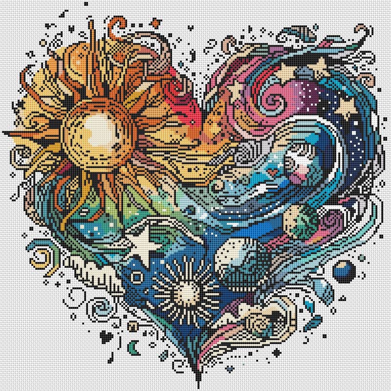Universe in Heart , Cross Stitch Pattern, Geometric Design, Modern ...