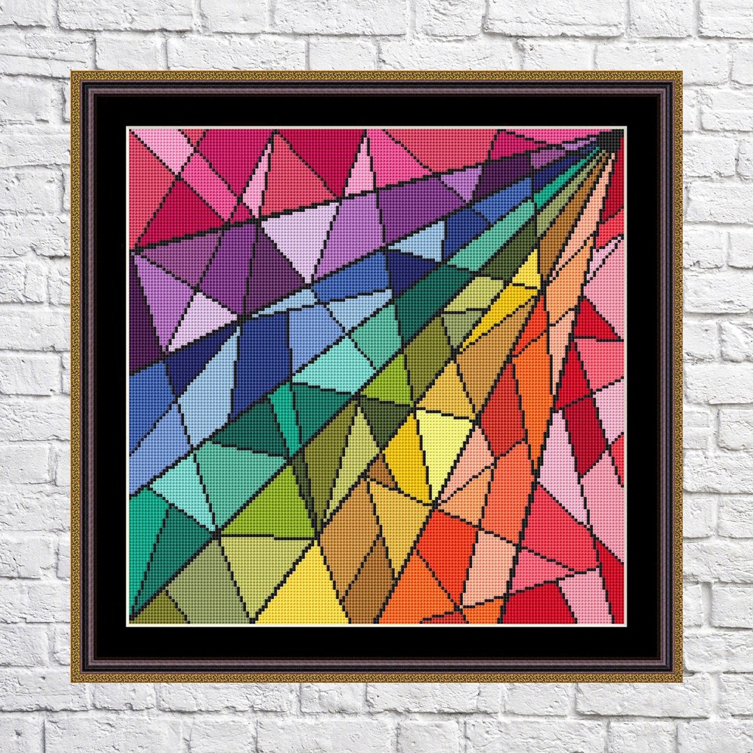 Geometric Cross Stitch Pattern, Rainbow Colors, Modern Cross Stitch ...