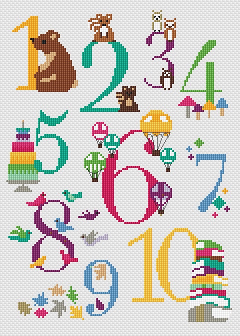 Numbers Cross Stitch Pattern, Kids, Baby, School, Modern Cross Stitch ...