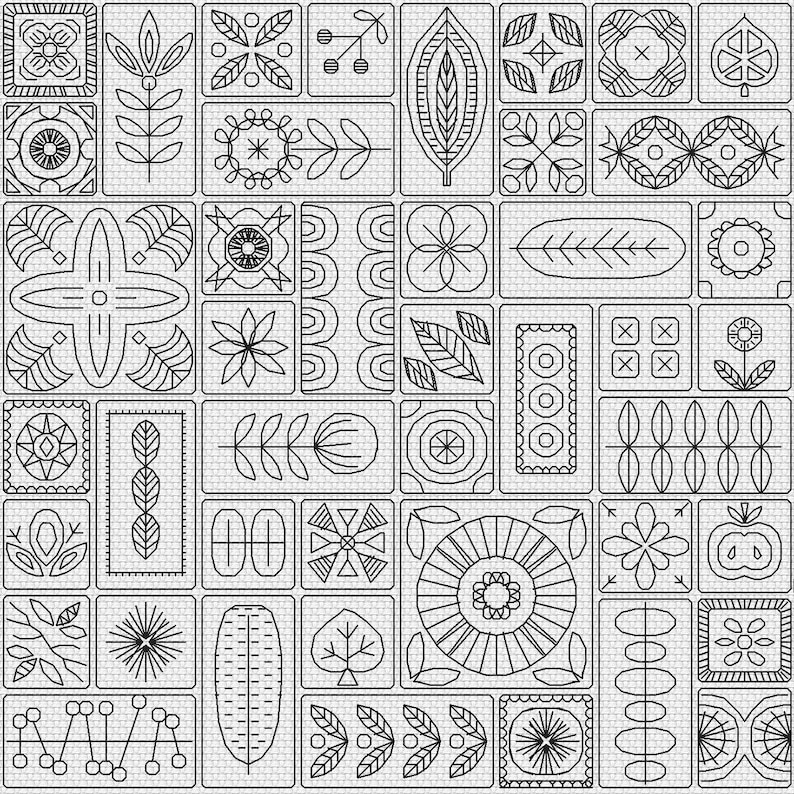 Blackwork Pattern, Flowers & Garden, Sampler, PDF, Instant Download ...