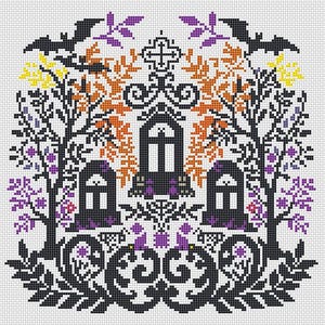 SET of 4 Halloween Trees, Cross Stitch Pattern, Autumn, Fall, Holidays ...