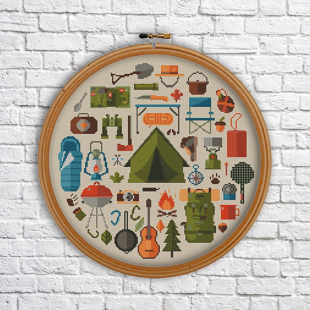 Camping Cross Stitch Pattern, Nature, Modern Cross Stitch, PDF, Instant ...