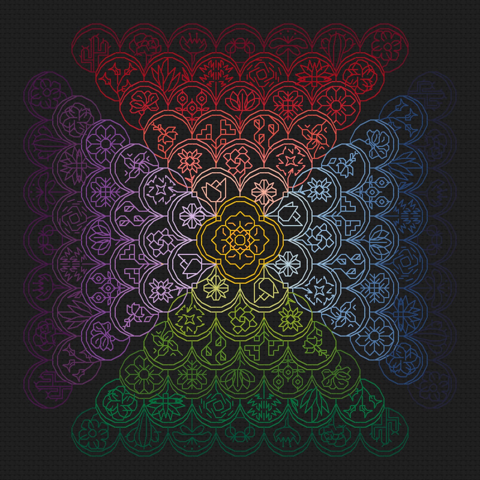 Blackwork Pattern, Tiny Flowers, Sampler, PDF, Instant Download ...