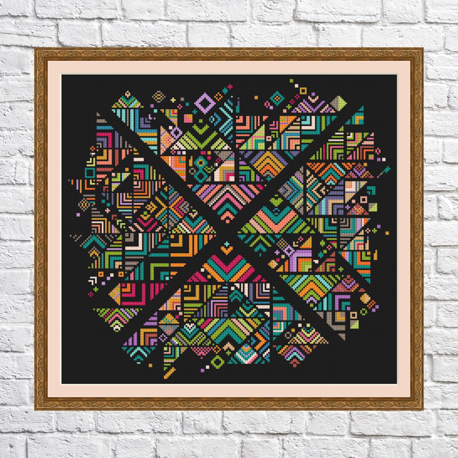 Abstract Geometric Design Cross Stitch Pattern, Rainbow Colors, Modern ...