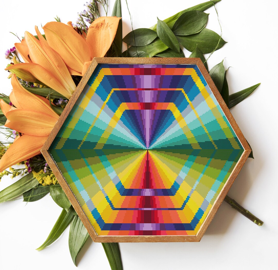 Rainbow Geometric Design, Cross Stitch Pattern, Modern Cross Stitch ...