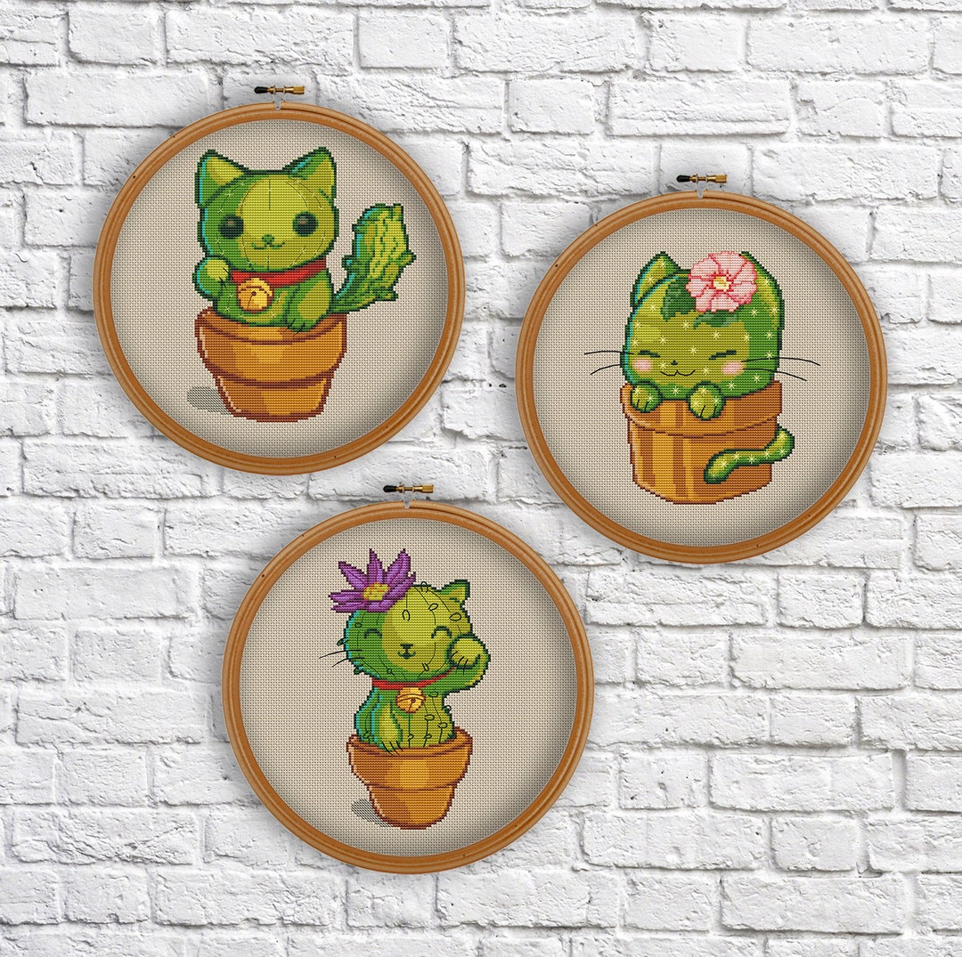 Cactus Cats Cross Stitch Pattern, Nature, Modern Cross Stitch, PDF, Instant Download, Cactus01 ...