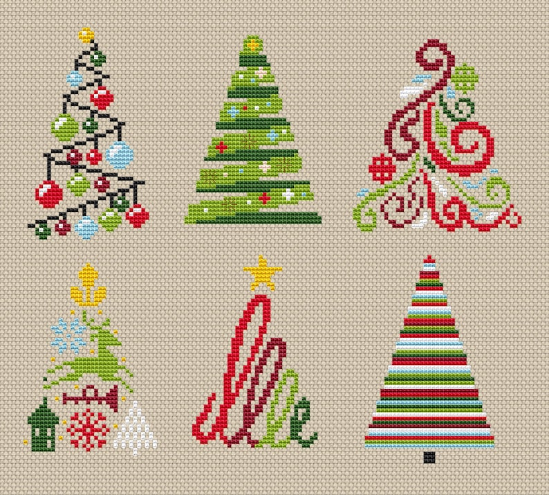 SET of 12 Christmas Trees Cross Stitch Pattern New Year - Etsy