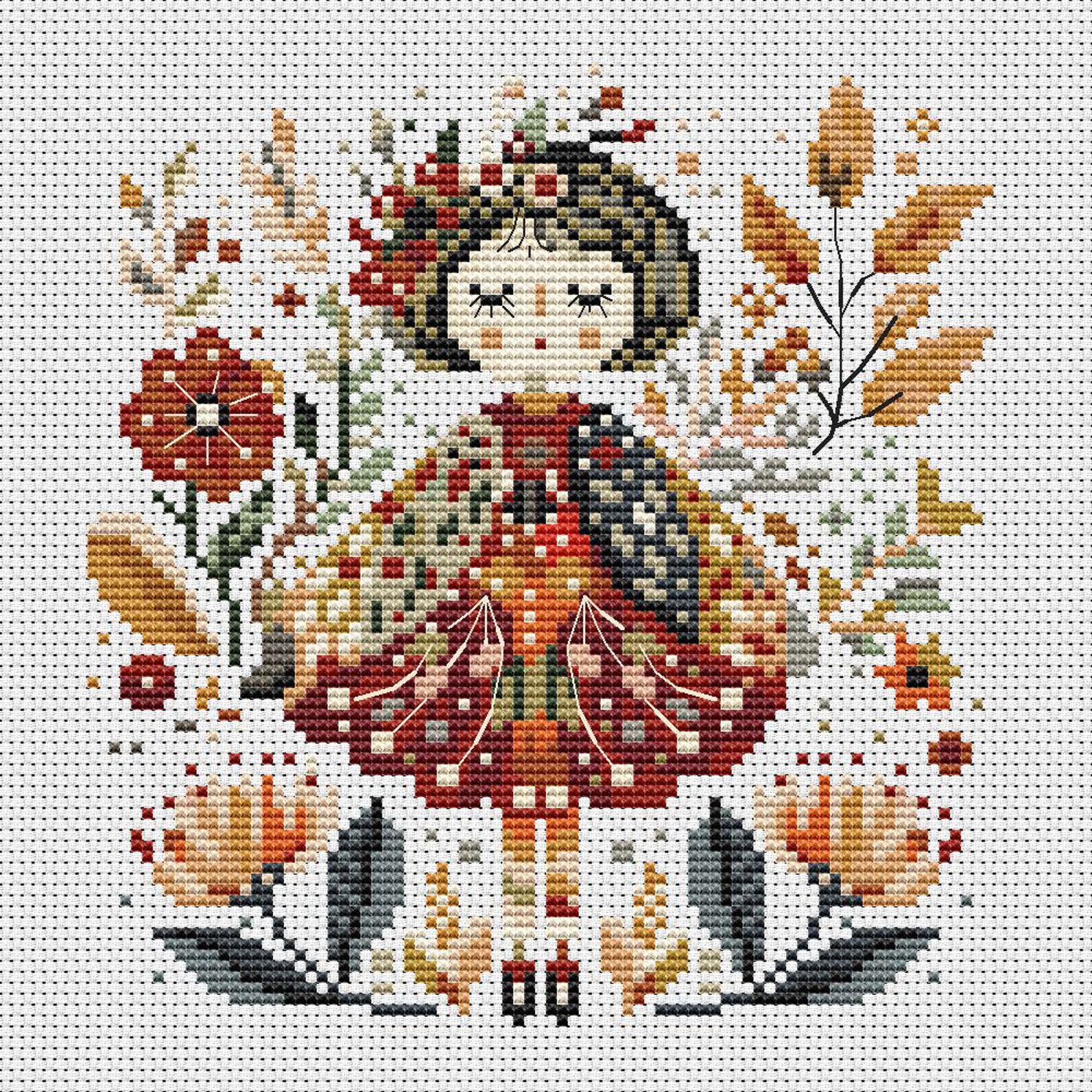 Set of 8 Folk Art Cross Stitch Patterns, Flowers Cross Stitch Pattern ...