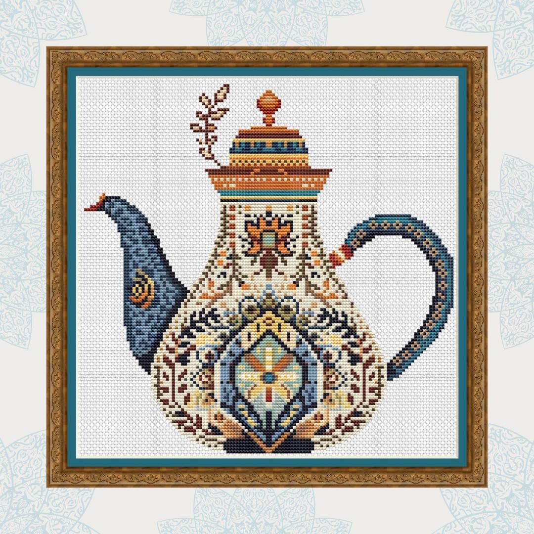 Ornate Teapot Harmony, Cross Stitch Pattern, Tea, Coffee, Modern Cross ...