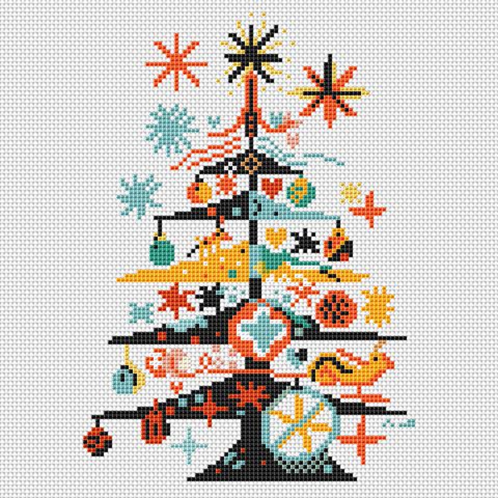SET of 8 Retro Christmas Trees, Cross Stitch Pattern, New Year ...