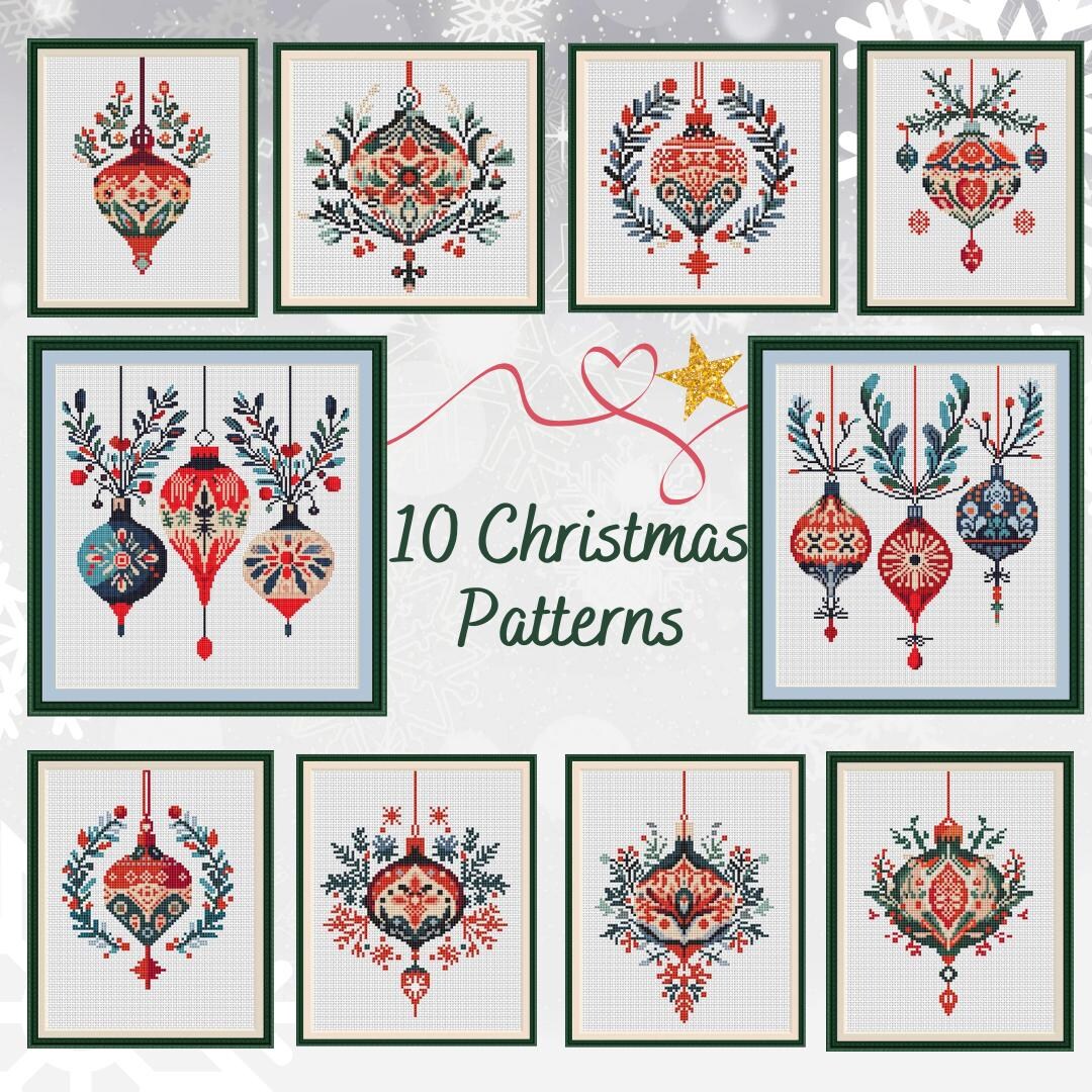 SET of 10 Christmas Pendulum, Cross Stitch Pattern, Scandinavian ...