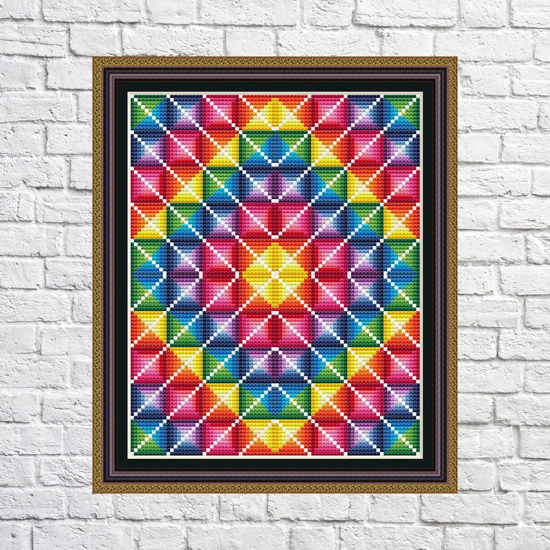 Abstract Geometric Design Cross Stitch Pattern, Rainbow Colors, Modern ...