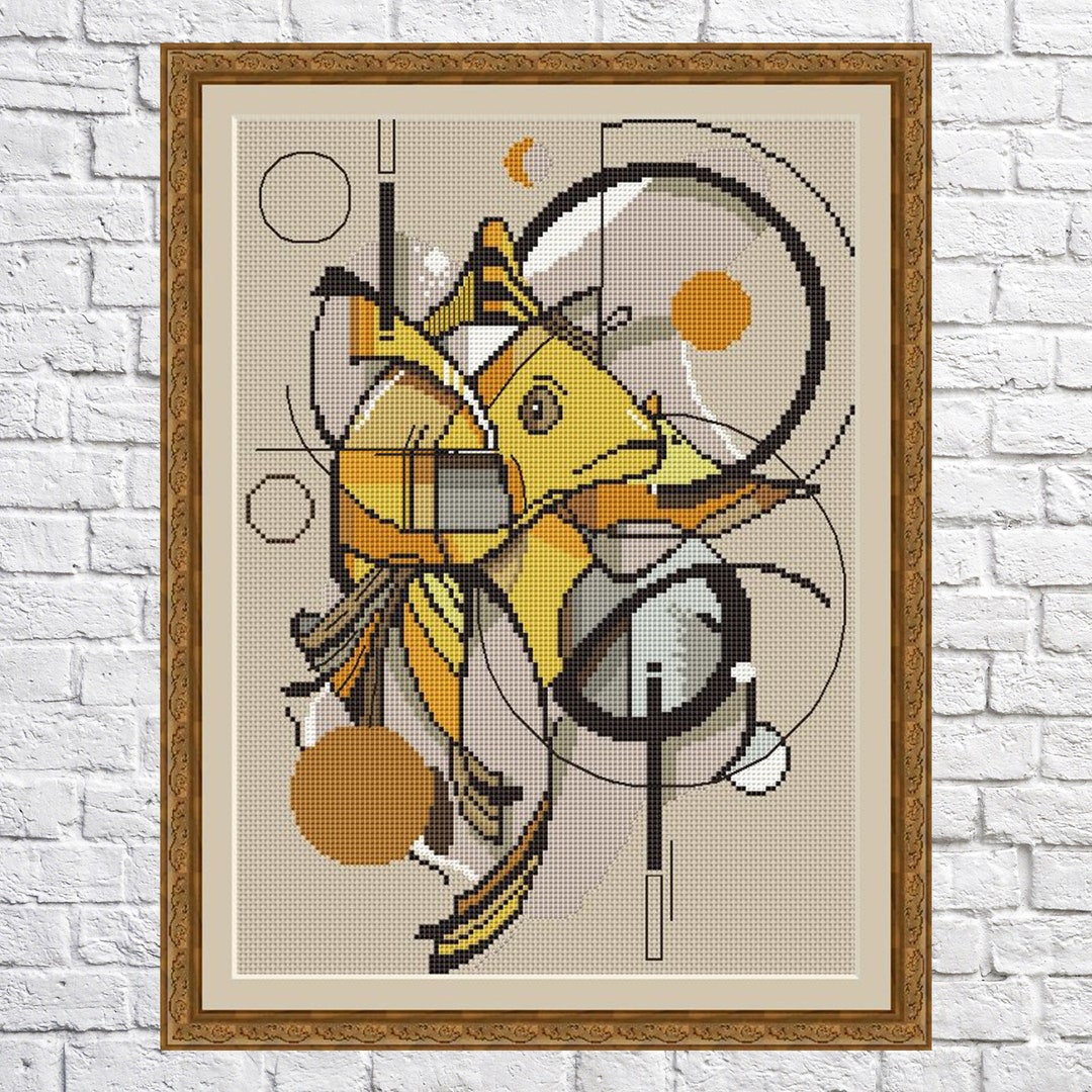 Geometric Fish Cross Stitch Pattern, Yellow Colors, Modern Cross Stitch ...