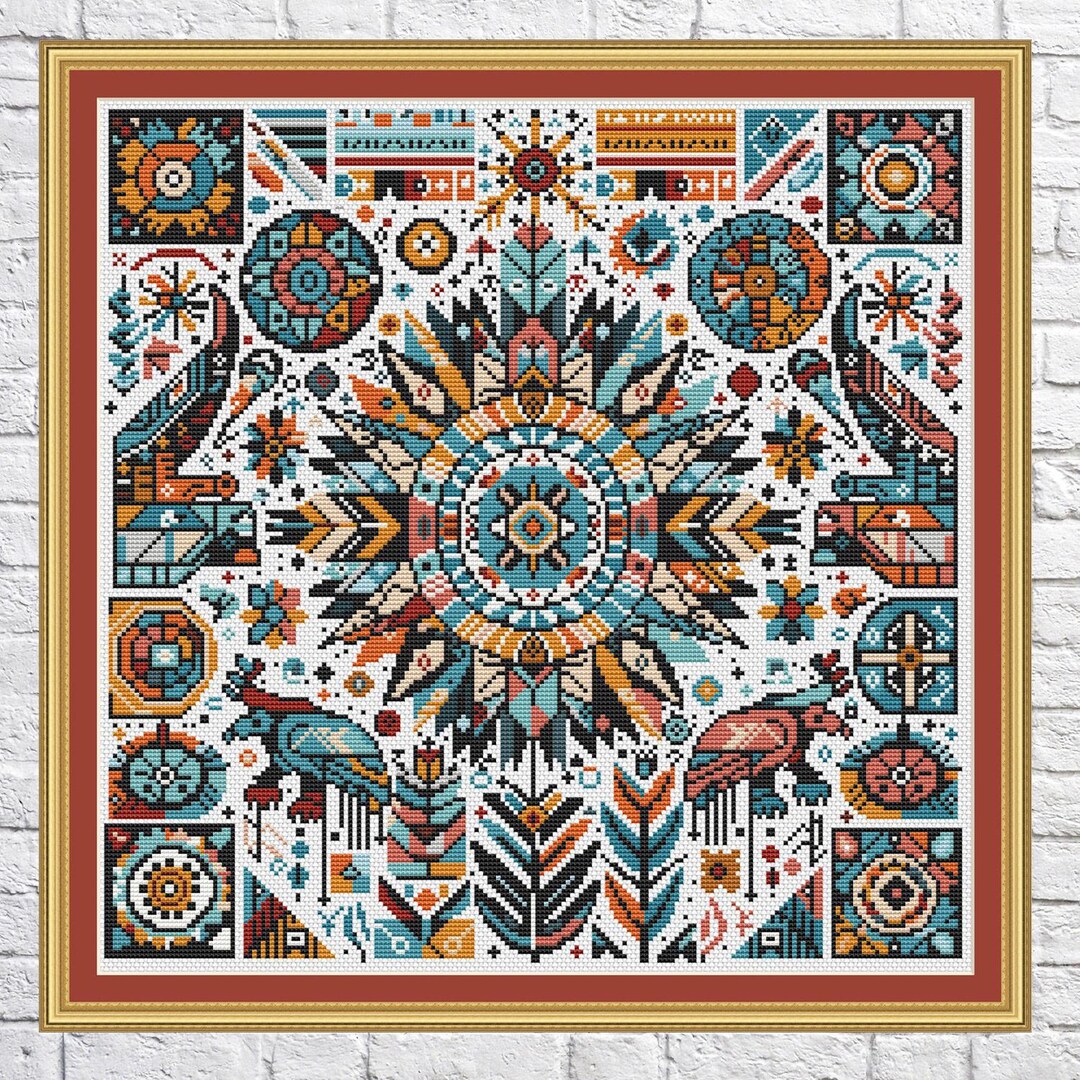 Patchwork, Cross Stitch Pattern, Geometric Design, Sampler, Rainbow ...