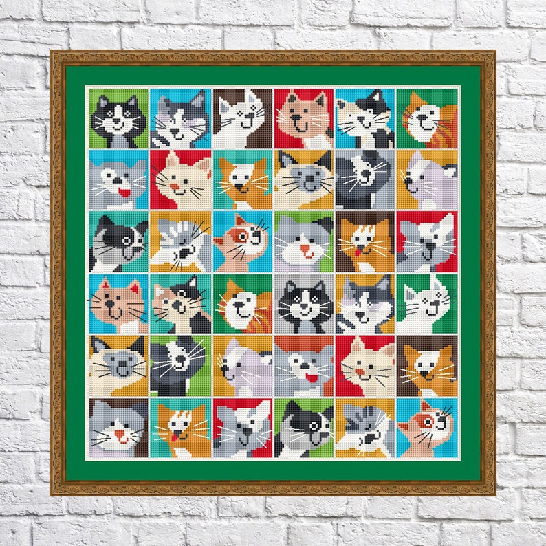 CAT Faces Cross Stitch Pattern, Modern Cross Stitch, PDF, Instant ...