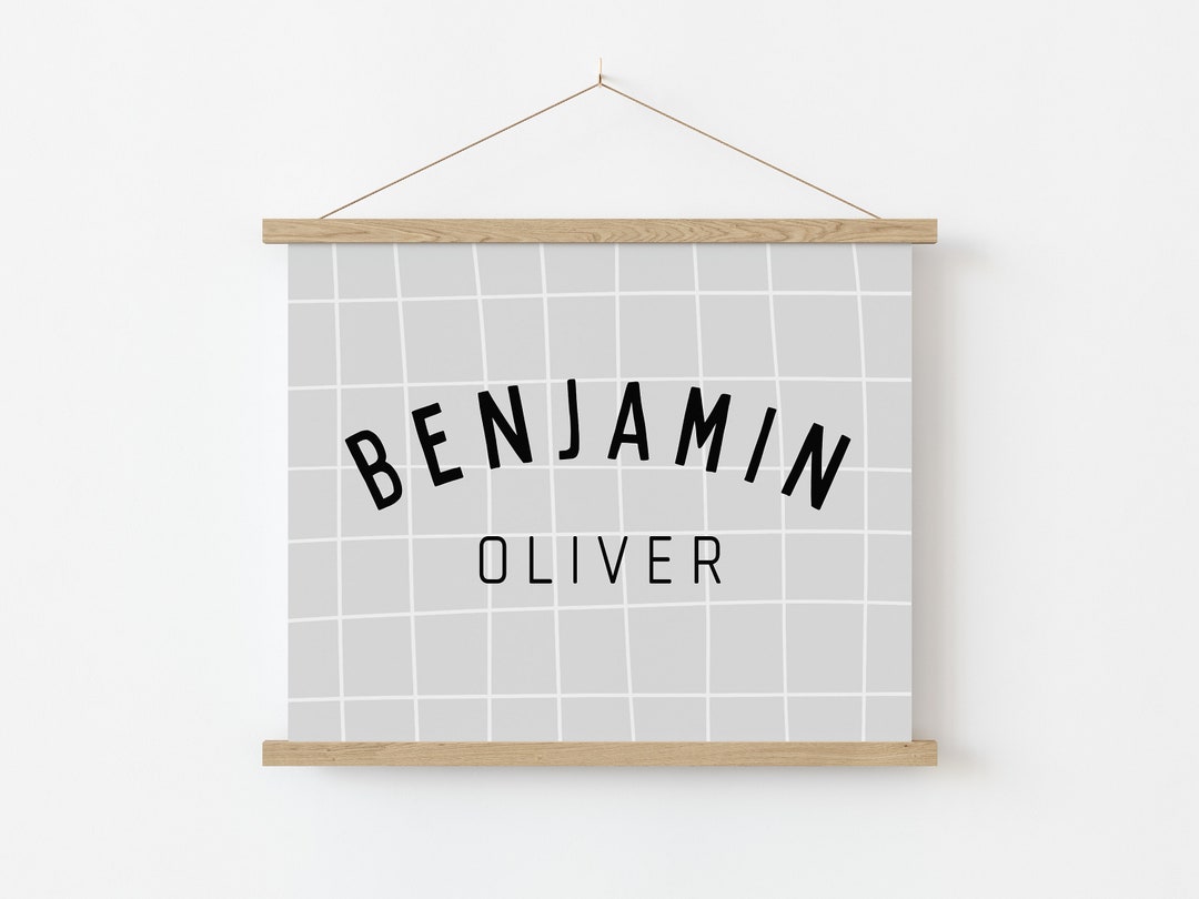 Personalized Checkered Name Print, Gender Neutral Wall Art, Grey and ...