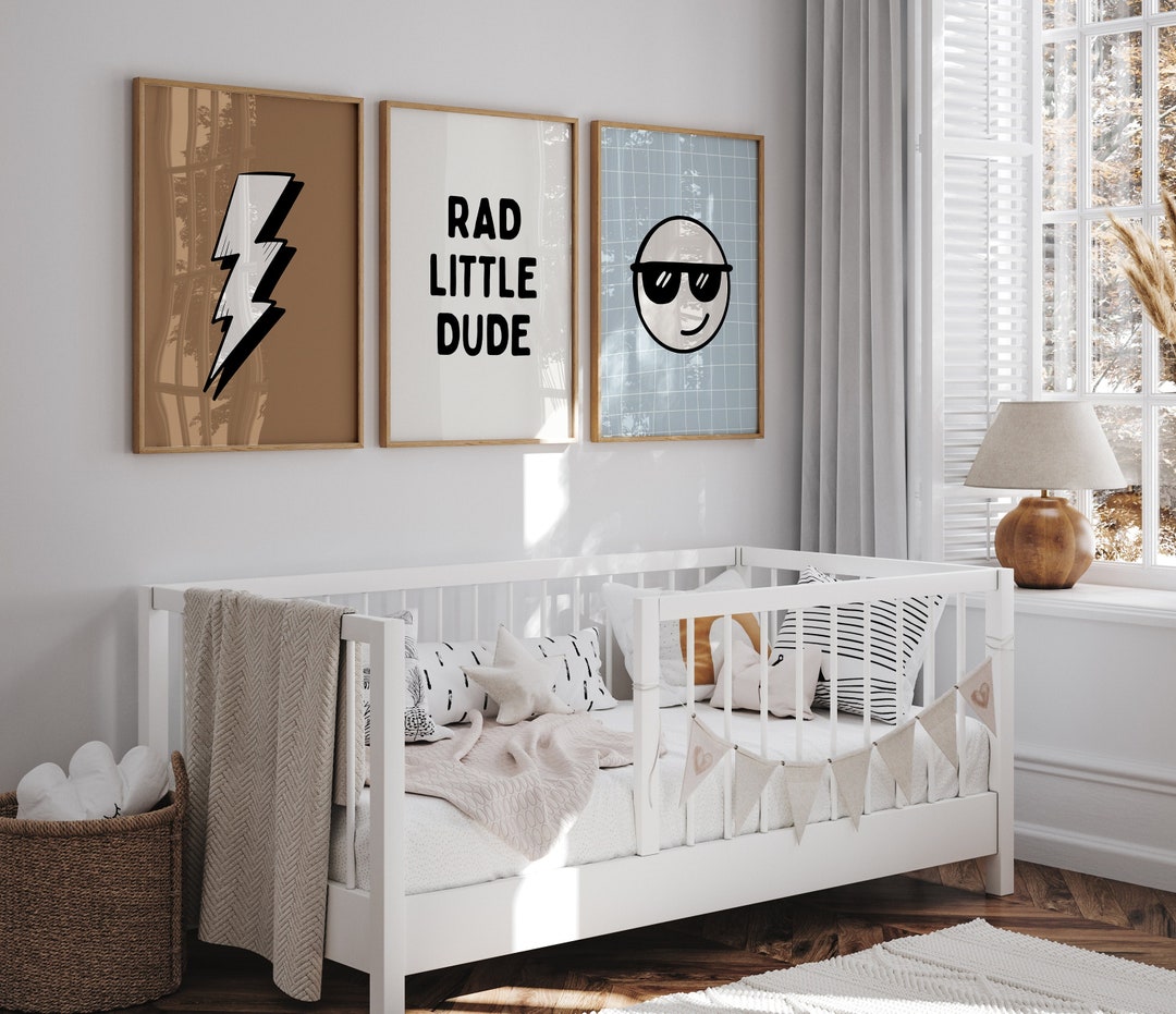 Rad Little Dude Print Set, Checkered Lightning Bolt, Boys Wall Art ...