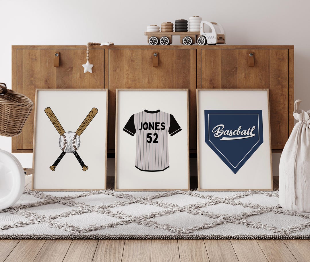 Personalized Baseball Jersey Print Set, Boys Sports Decor (digital ...