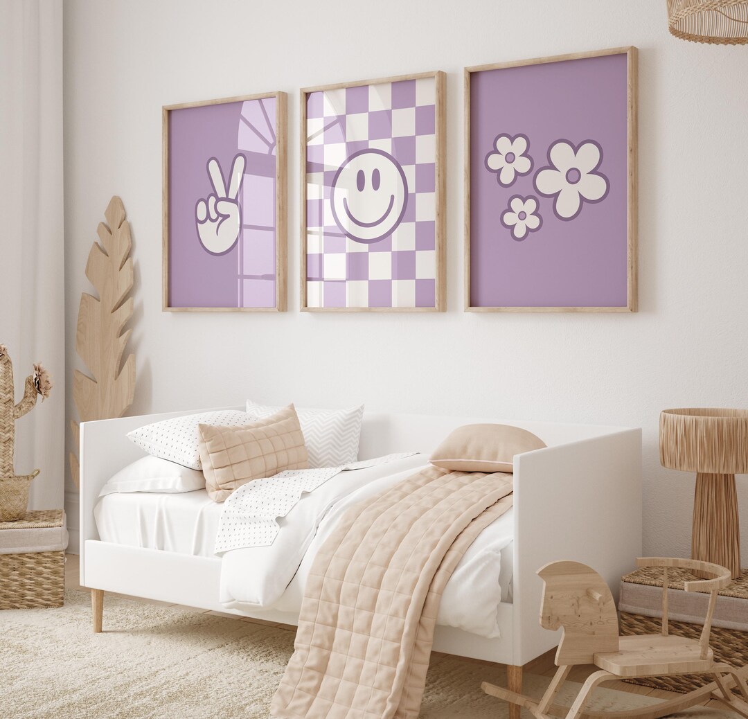 Purple Preppy Wall Art Prints, Daisy, Peace Sign (digital Download) - Etsy