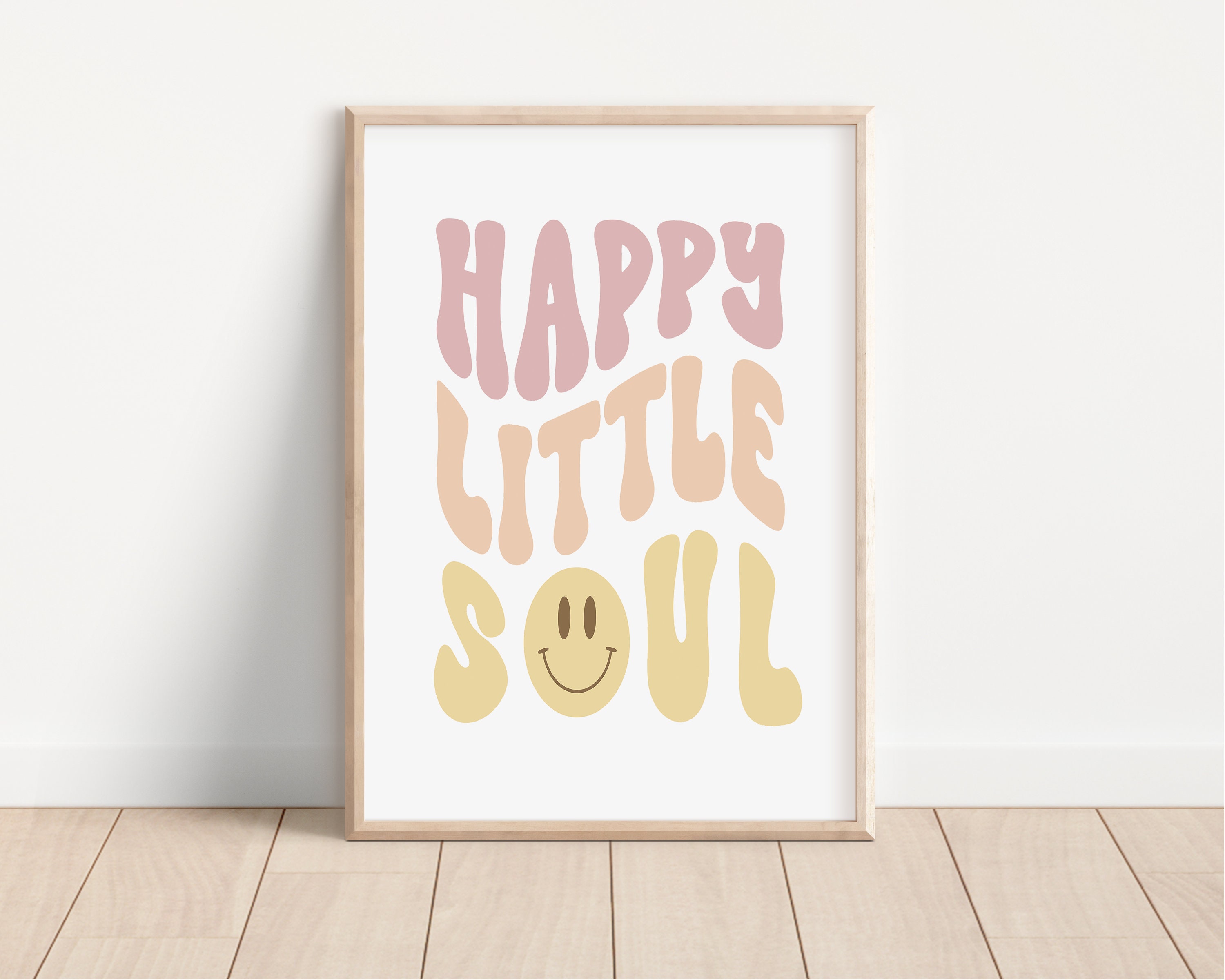 Smiley Face Wall Art, Happy Little Soul, Retro Groovy Girl Print, Set ...