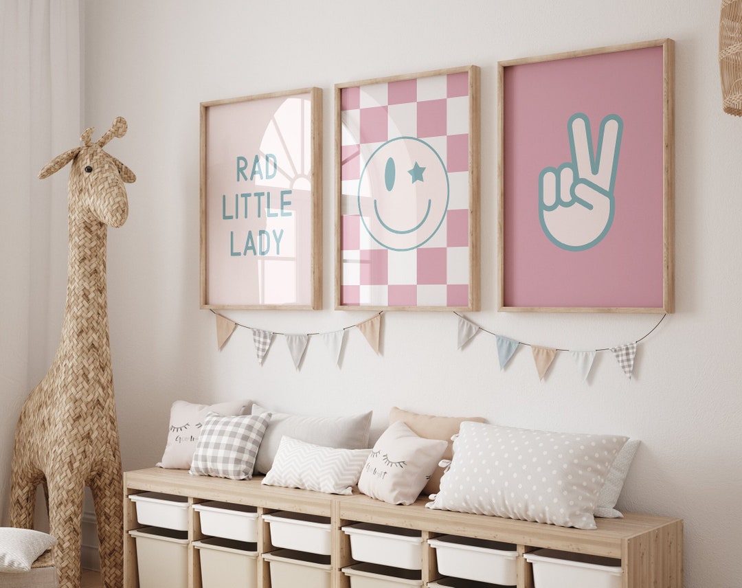 Set of 3 Prints, Smiley Face, Checkered Poster, Rad Little Lady, Girls ...