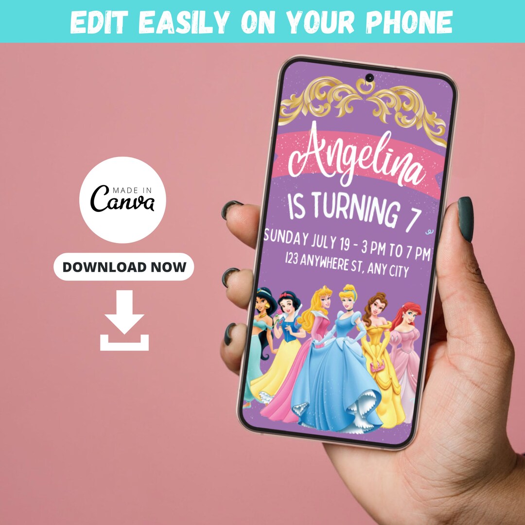 Editable Disney Princesses Birthday Party Invitation Party Electronic ...