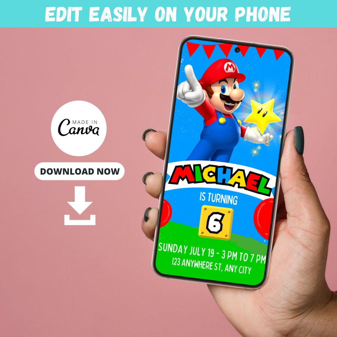 Editable Super Mario Bros Birthday Party Invitation Party Electronic ...
