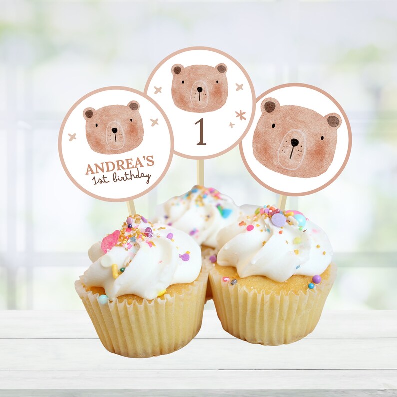 Editable Teddy Bear Boho Cupcake Toppers Bundle Invitation Party Kit ...