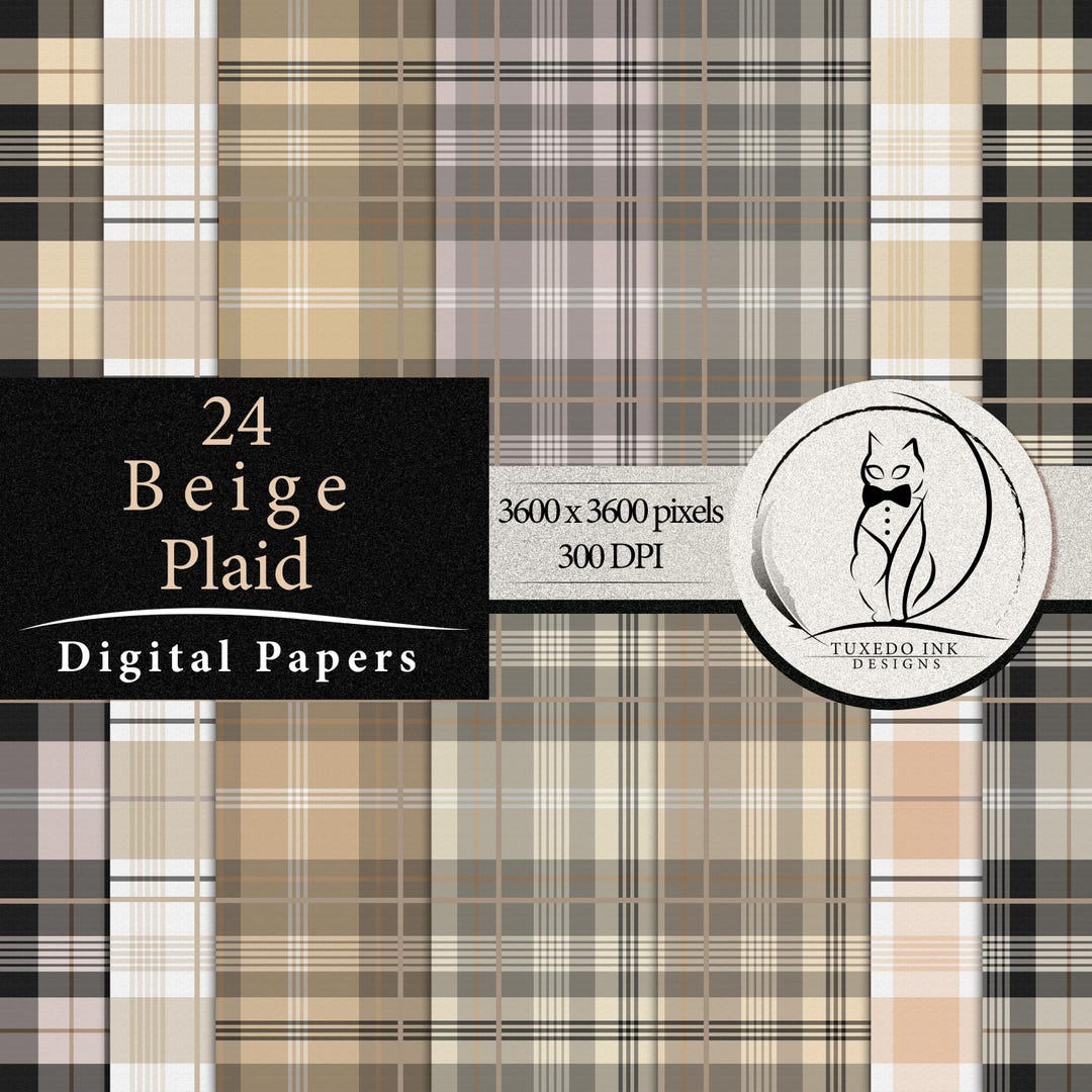 Seamless Beige Plaid With Texture Digital Paper (with Bonus Files) - Etsy
