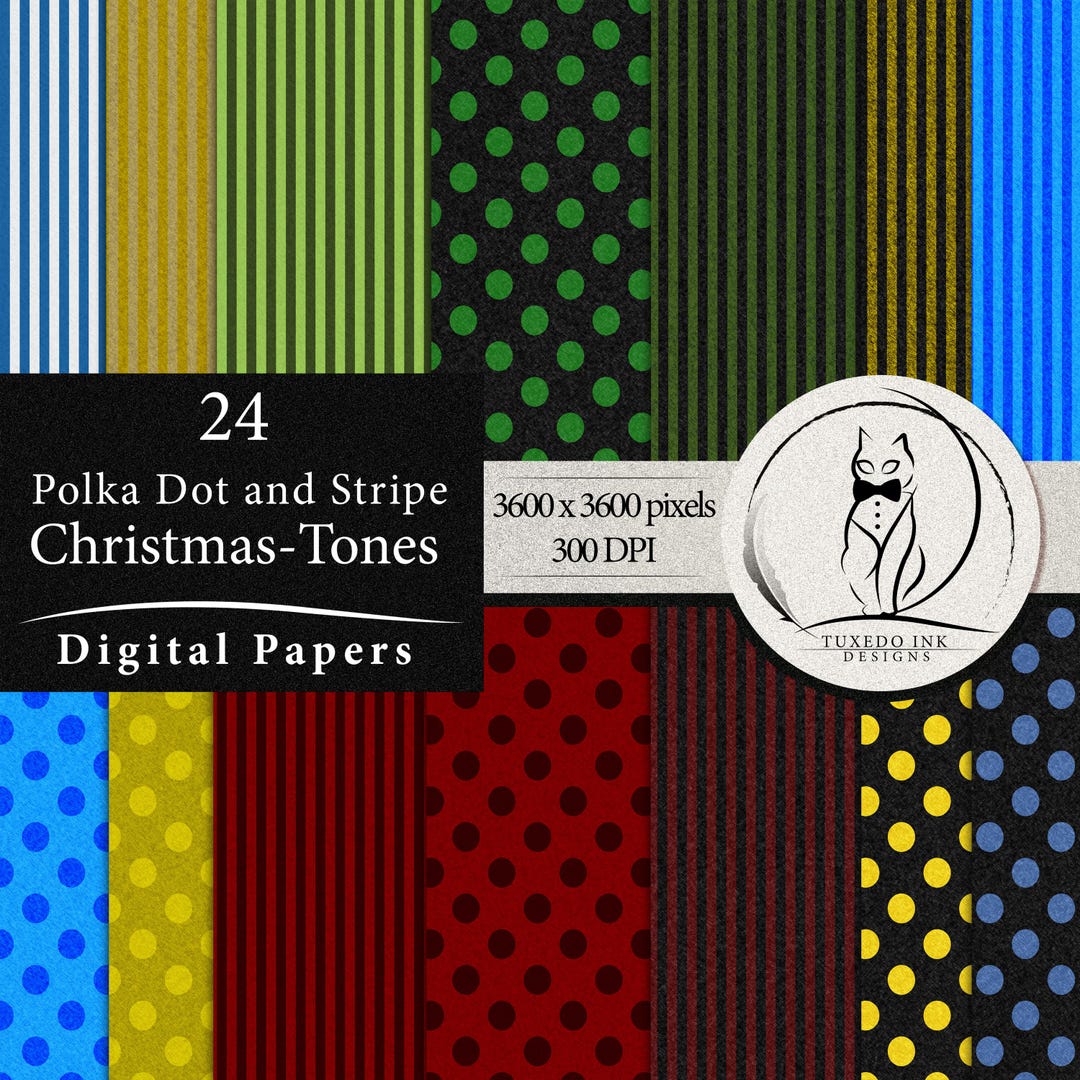 Seamless Polka Dot and Striped Craft Paper Christmas Tone Digital Paper ...