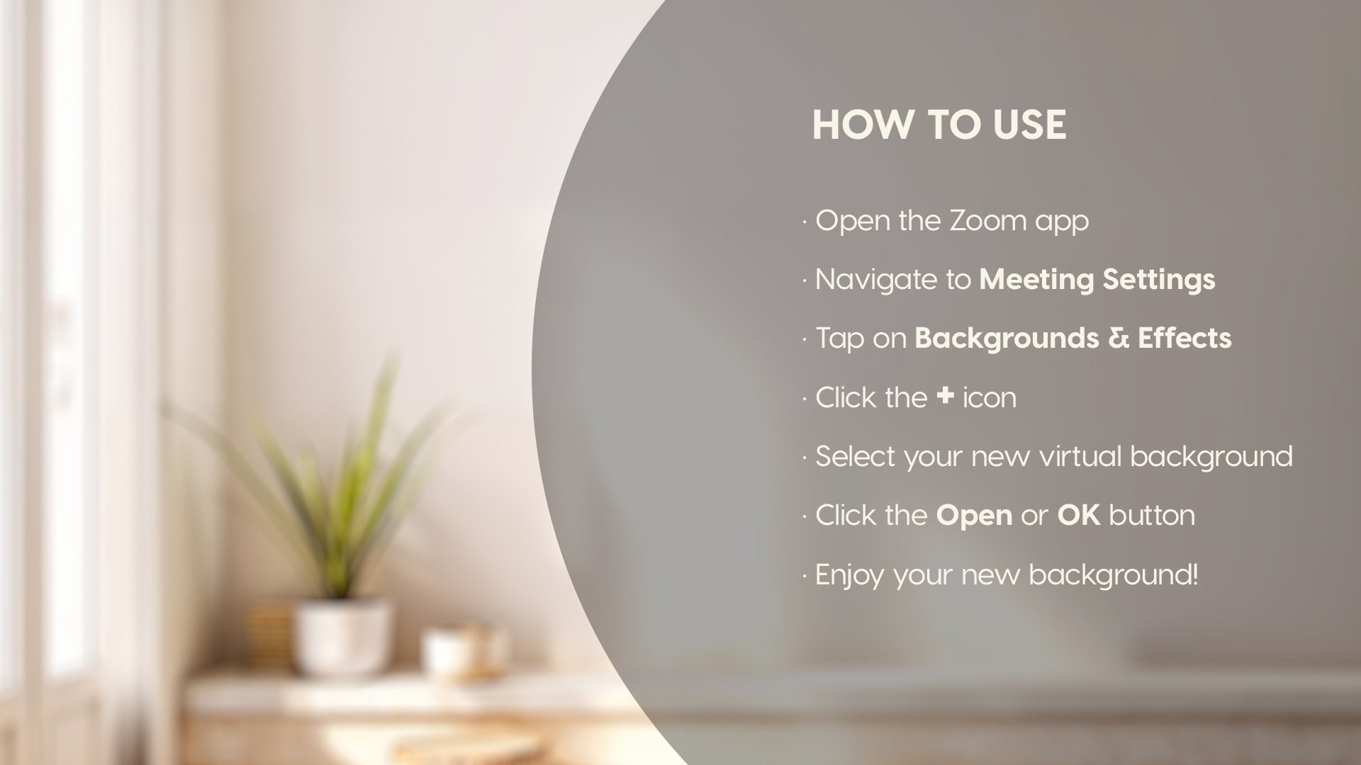 Minimalist Home Office Professional Zoom Background - Natural Light ...