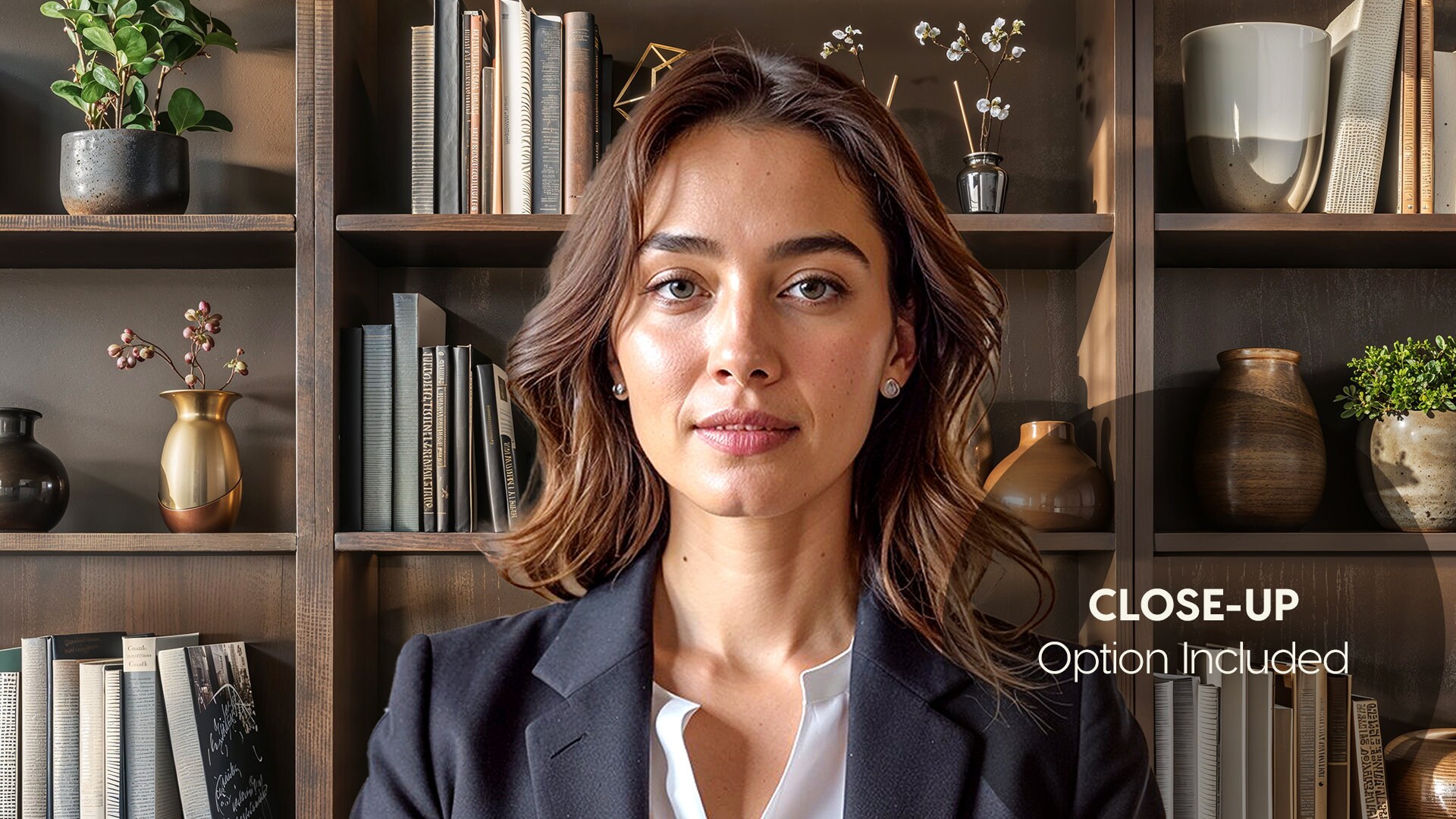 Contemporary Modern Office Zoom Background | Office Bookshelf ...