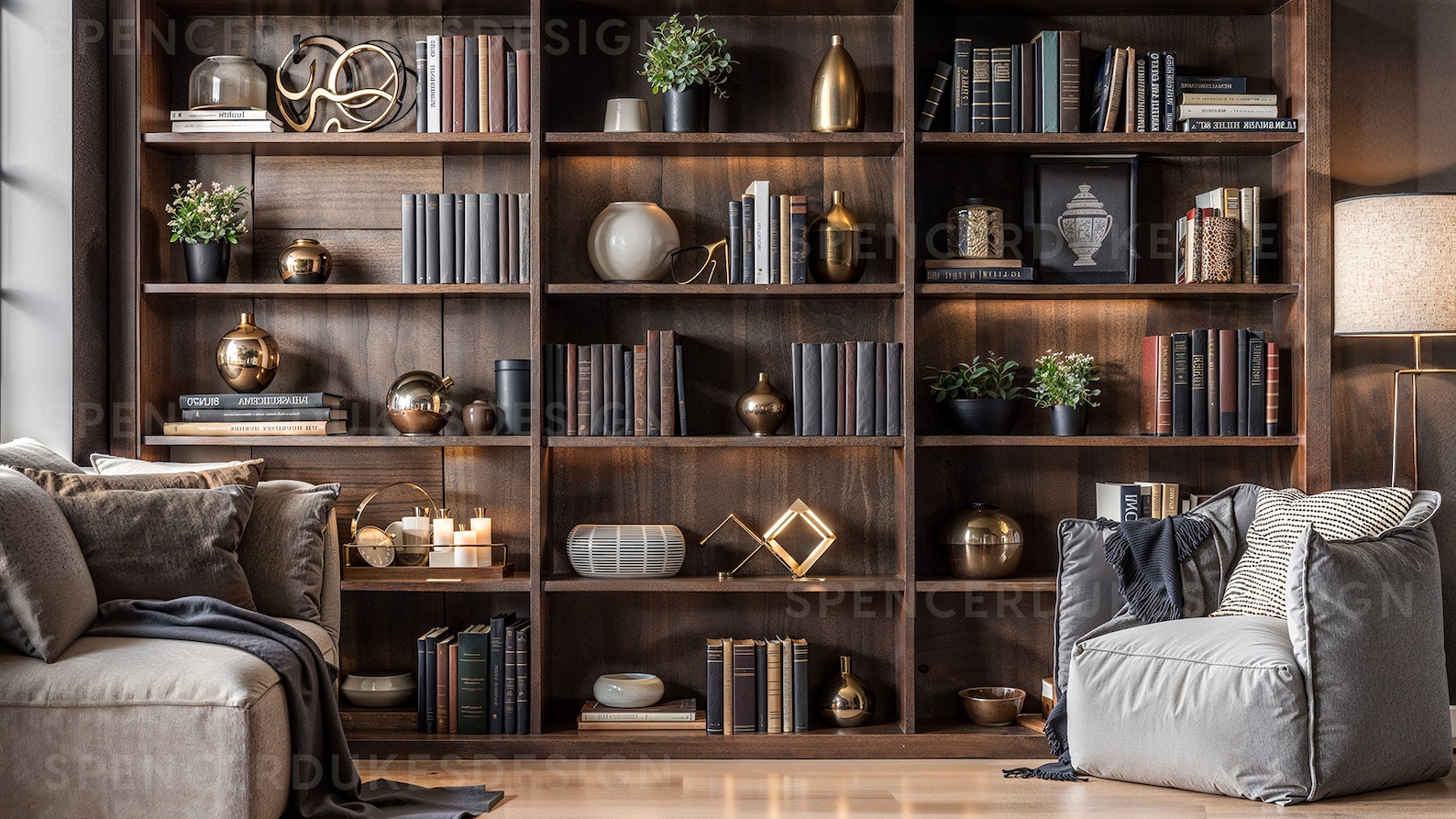 Contemporary Modern Office Zoom Background | Office Bookshelf ...