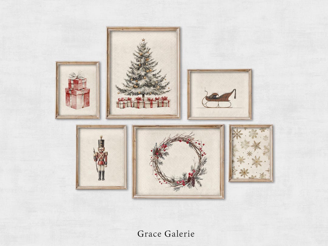 Gallery Set of 6 | Vintage Christmas Gallery Art | Festive Wall Art ...