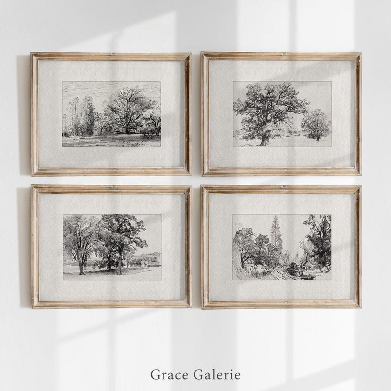 Vintage Gallery Wall Print Set | Set of 4 | Vintage Landscape Sketch ...
