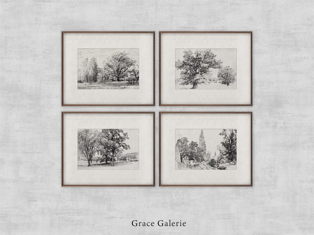 Vintage Gallery Wall Print Set | Set of 4 | Vintage Landscape Sketch ...