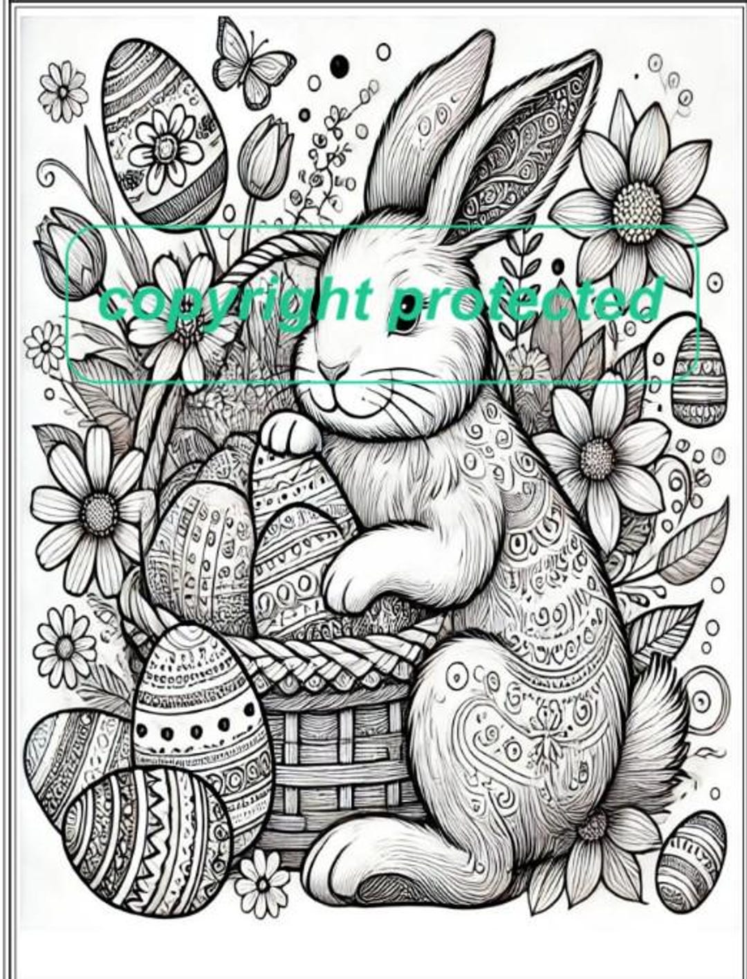 Easter Coloring Page Bunny With Basket - Etsy