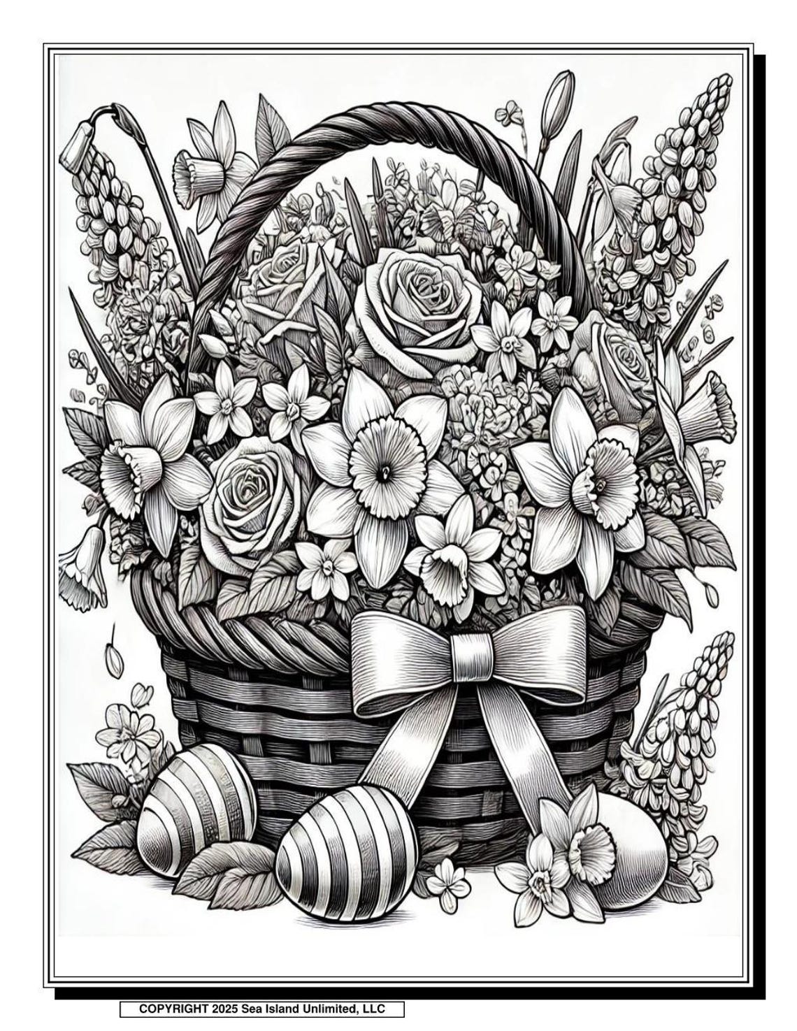 Easter Coloring Page Floral Basket - Etsy