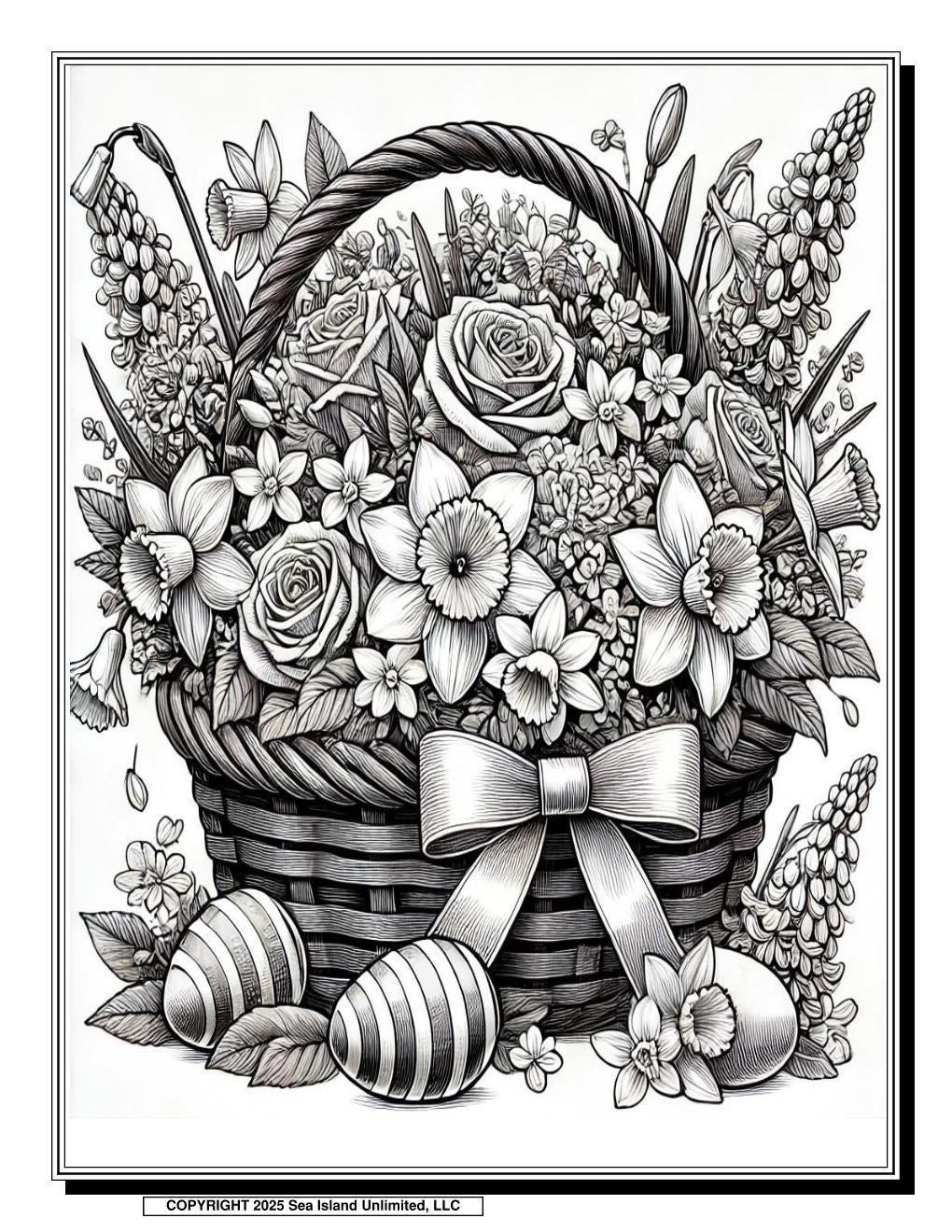 Easter Coloring Page Floral Basket - Etsy