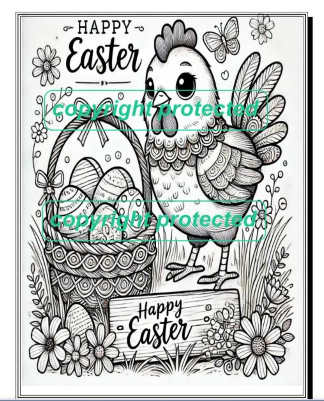 Easter Coloring Page Chicken Happy Easter - Etsy
