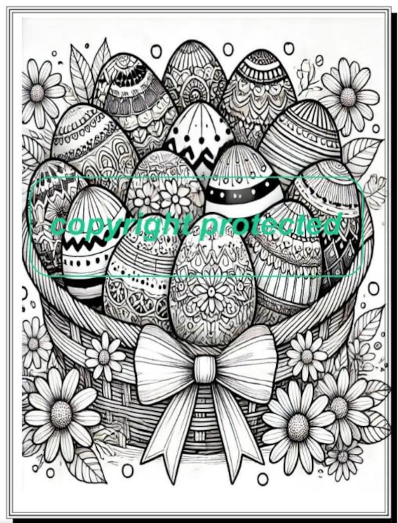 Easter Coloring Page Basket of Eggs - Etsy
