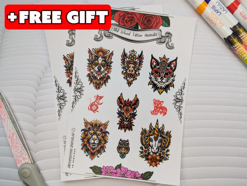 Mythical Creatures Sticker Sheet, Magical Girly Tattoo Style, Fairy and ...