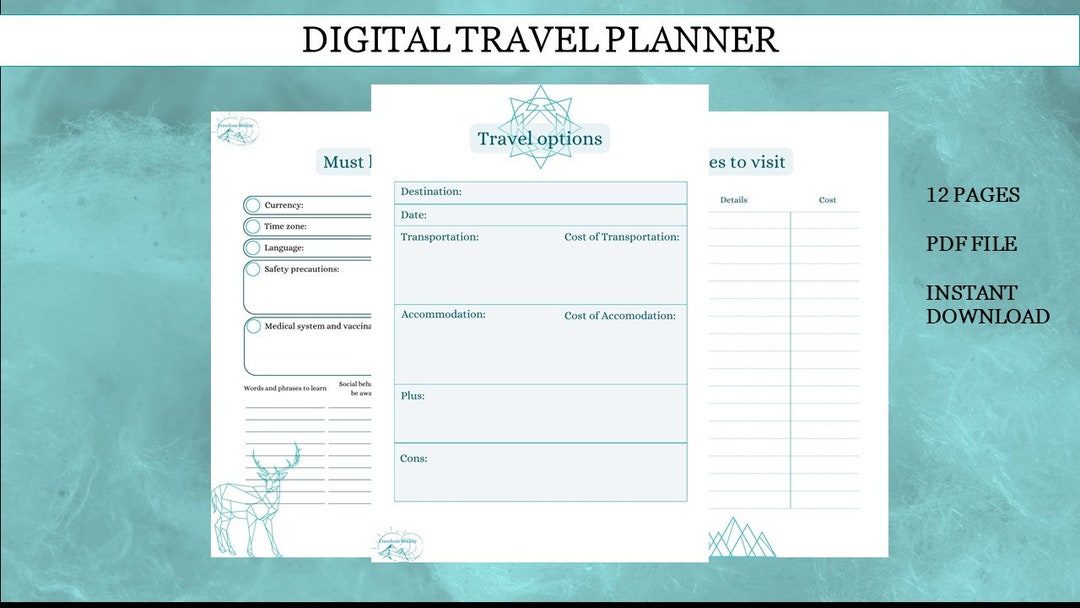 Digital Travel Planner Printable Travel Planner PDF Travel - Etsy