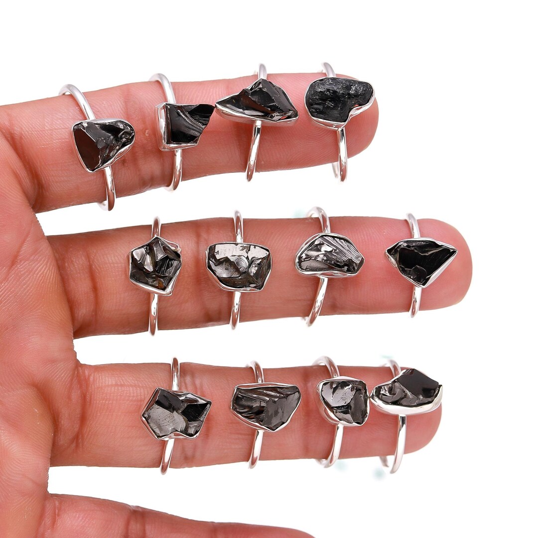 Raw Elite Shungite Sterling Silver Ring, Natural Rough Crystal Jewelry ...