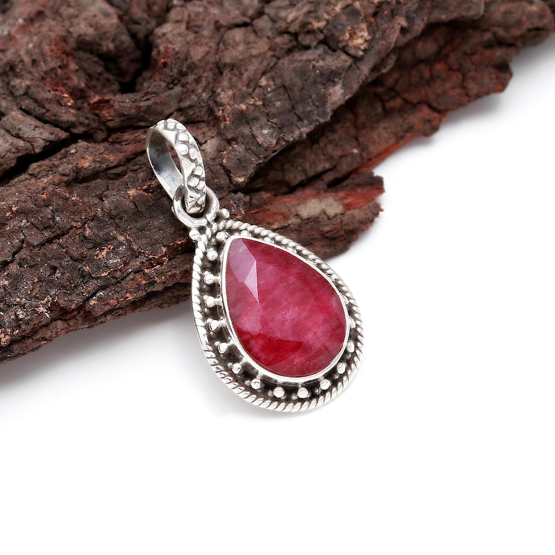 Faceted Kashmir Ruby Pendant, 925 Sterling Silver Pendant, Pear Ruby Gemstone Pendant, Handmade ...