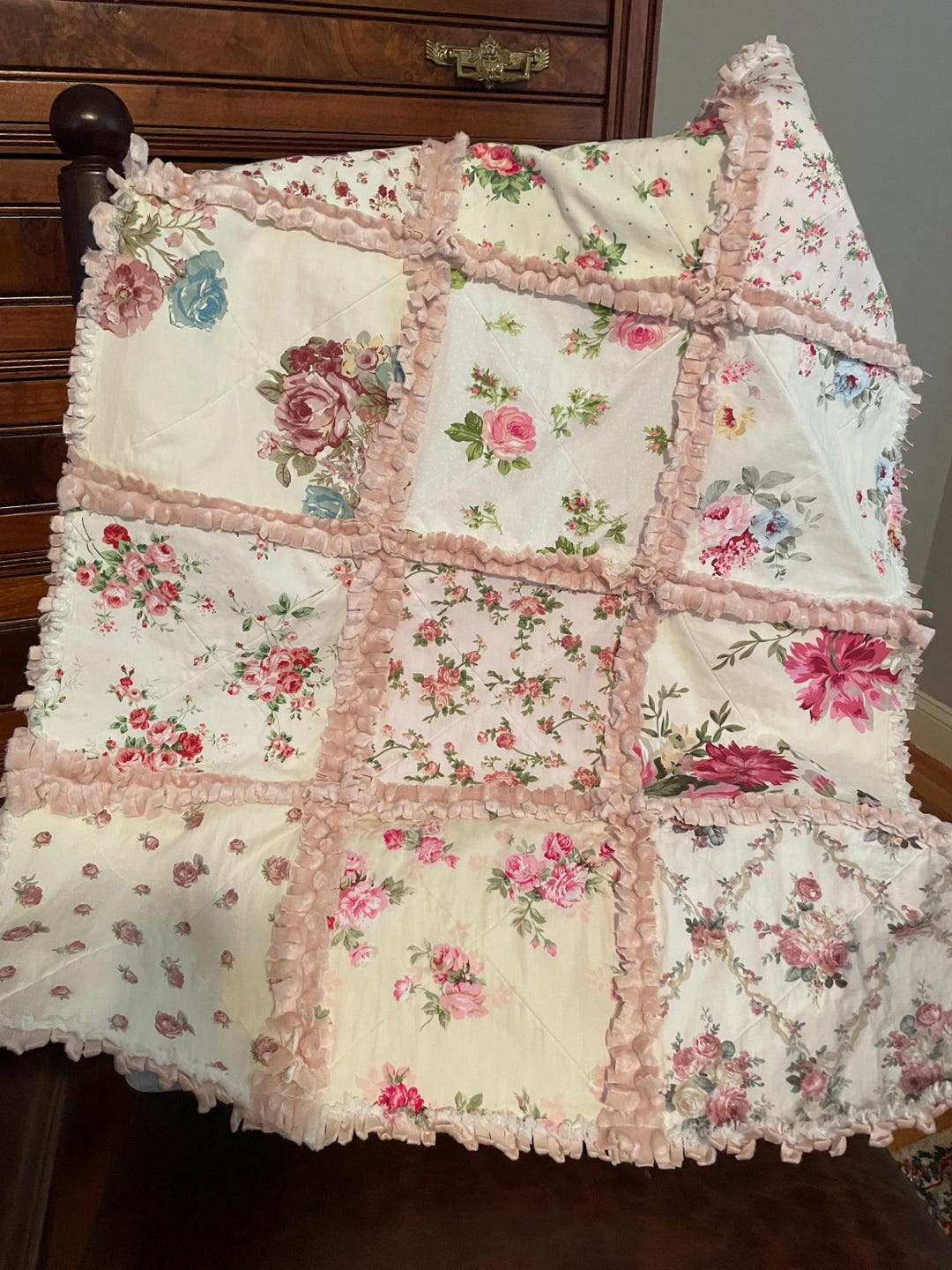 Pink Baby/toddler Rag Quilt “english Rose Garden” - Etsy