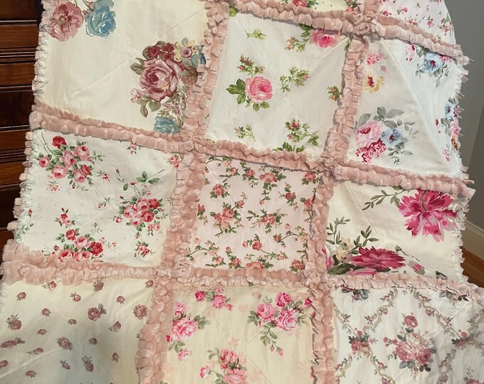 Pink Baby/toddler Rag Quilt “english Rose Garden” - Etsy